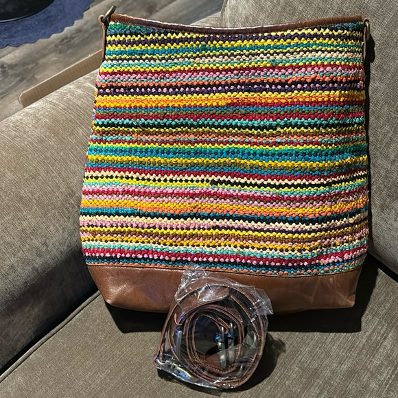 Other | New Leather And Woven Textile Bucket Bag With Long Leather ...